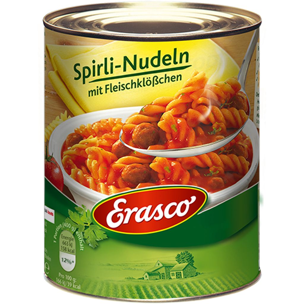 Erasco Spirli - Nudeln/ Spirli pasta with meatballs in tomato sauce ...
