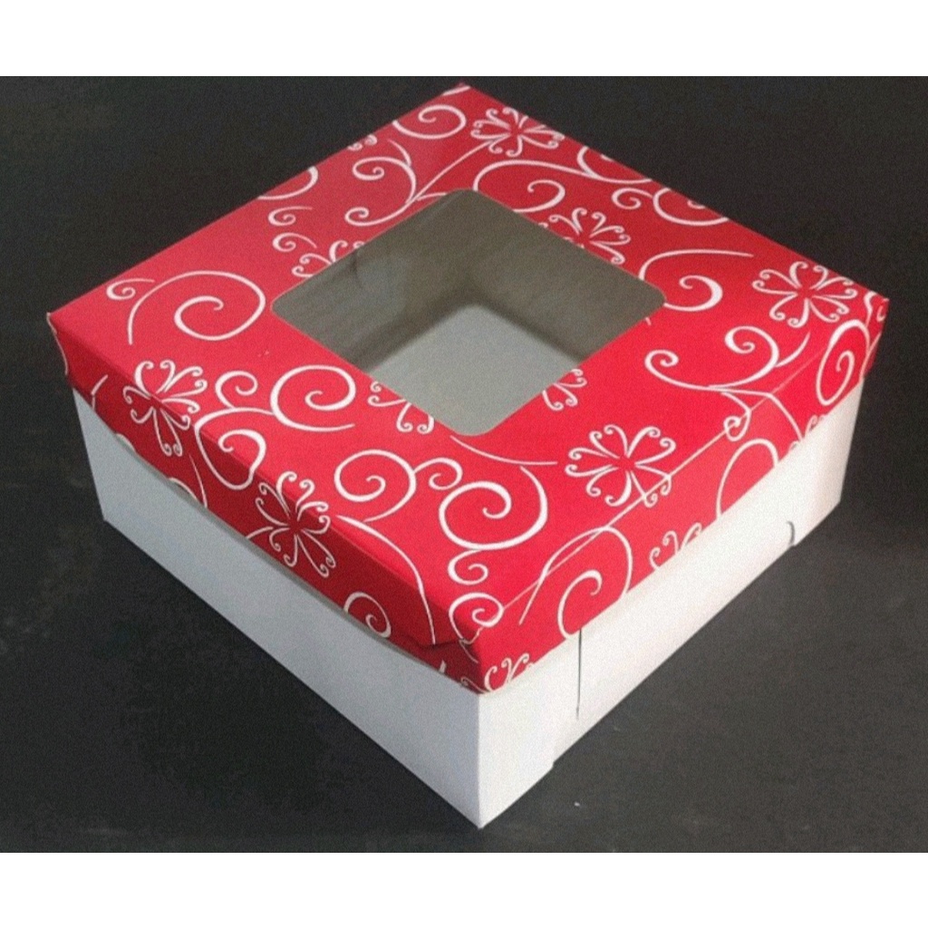 6X6X4 inches CAKE BOX RED ORNAMENTAL DESIGN (10 SETS) | Shopee Philippines