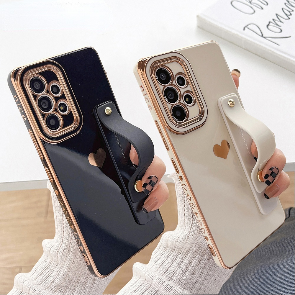 Luxury Plating Side Love Heart Case For Samsung Galaxy S23 S22 Ultra S21 Plus A52 A53 Wrist ...