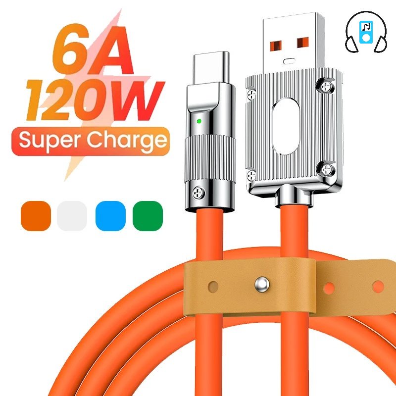120W 6A Micro USB Super Fast Charging Cable Type C Liquid Silicone ...