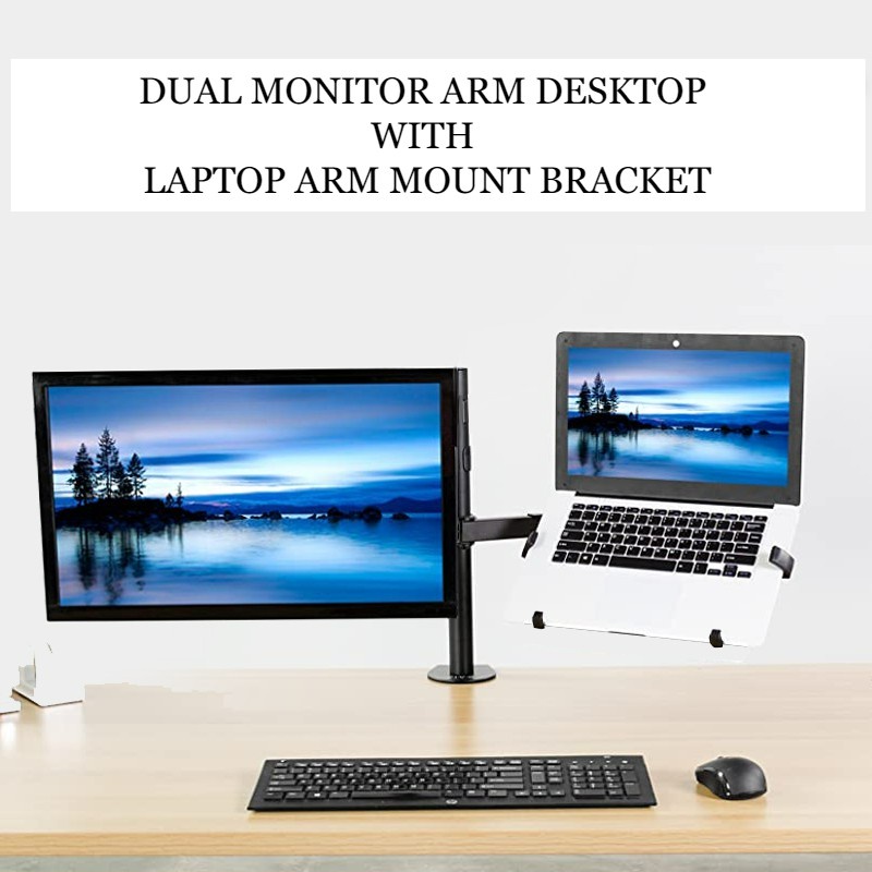 DUAL MONITOR ARM DESKTOP WITH LAPTOP ARM MOUNT BRACKET 40CM ADJUSTABLE ...