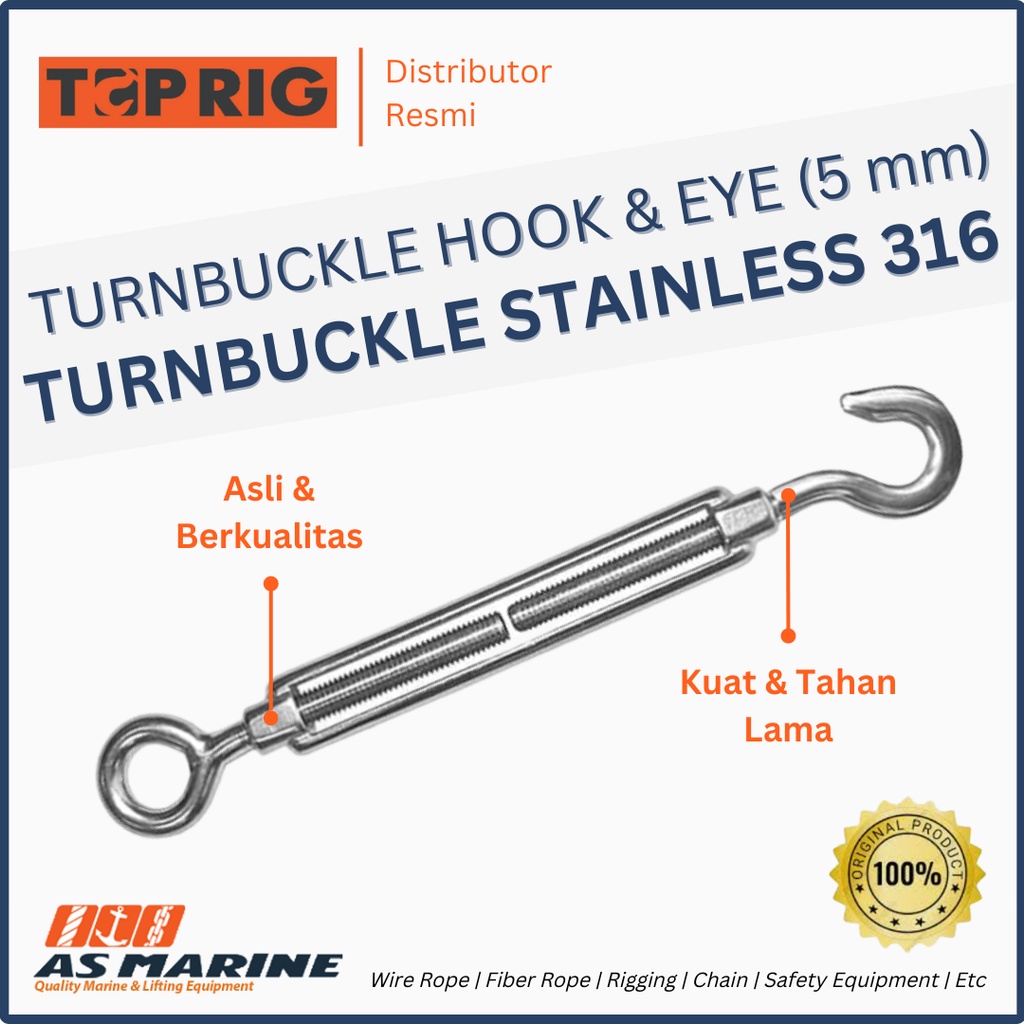 Toprig Turnbuckle / Hard Needle / Spanskrup Hook & Eye Stainless 316 5 ...