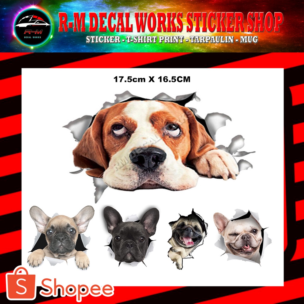 RM 3D Dog Car Stickers Puppy Decals Motorcycle Laptop Car Window Vinyl ...