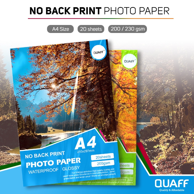 QUAFF No Back Print Photo Paper A4 Size (20 sheets / pack) | Shopee ...