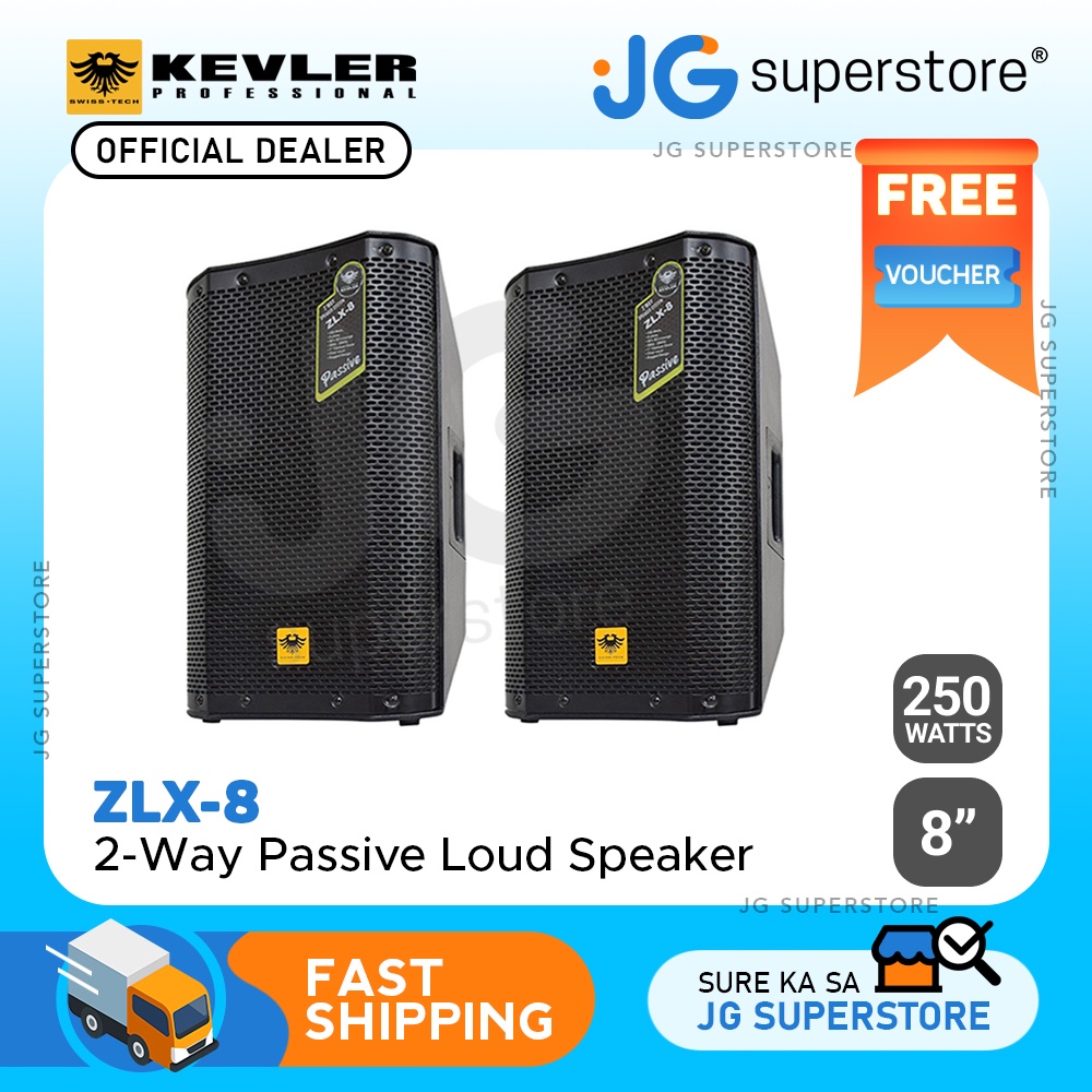 KEVLER 8" 2-Way 250W Full Range Passive Loud Speaker w/ Multiple Handles, Bottom Pole Mount ...