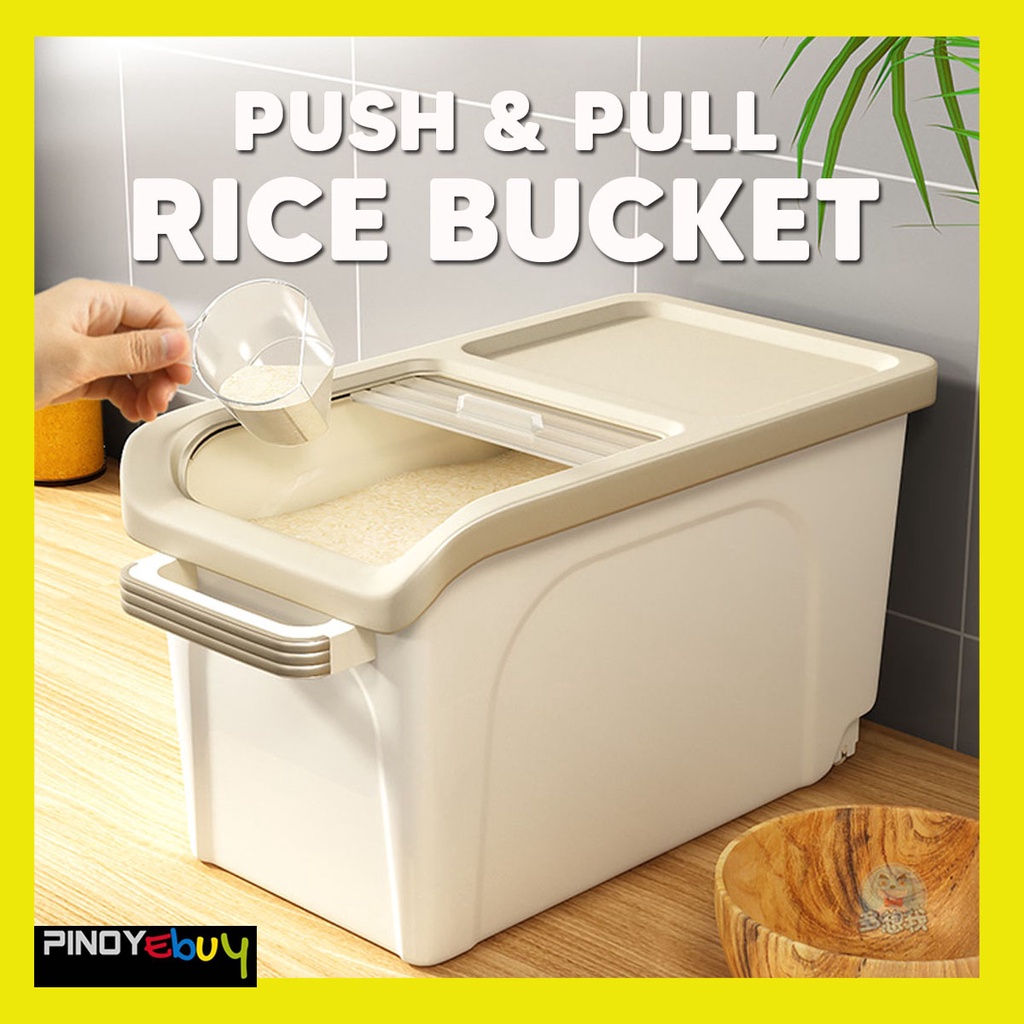 Rice Bucket Push & Pull Rice Container 10-15kg Rice Dispenser Home ...