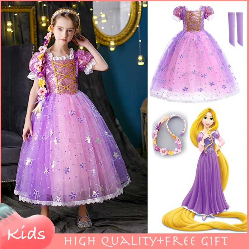 Disney Princess Rapunzel Dress For Kids Girl Sequin Mesh Purple Gown ...