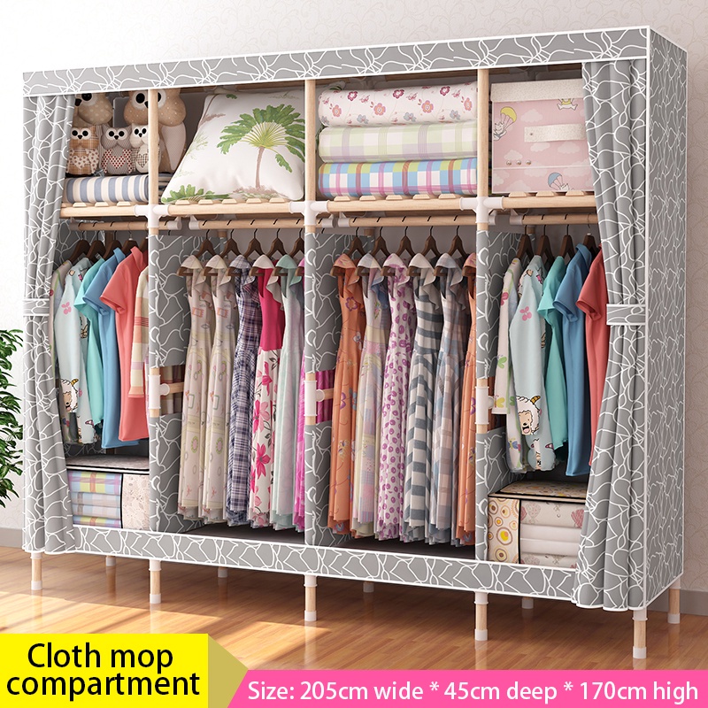 Simple Wardrobe Solid Wood Frame Curtain Cloth Capsule Assembly Small ...