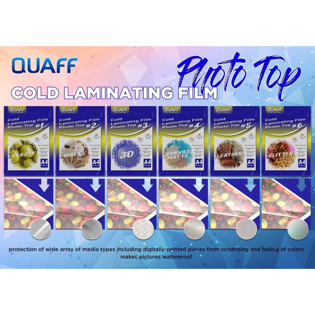 QUAFF Photo Top Cold Laminating Film A4 size 20sheets (Glitter/Leather ...