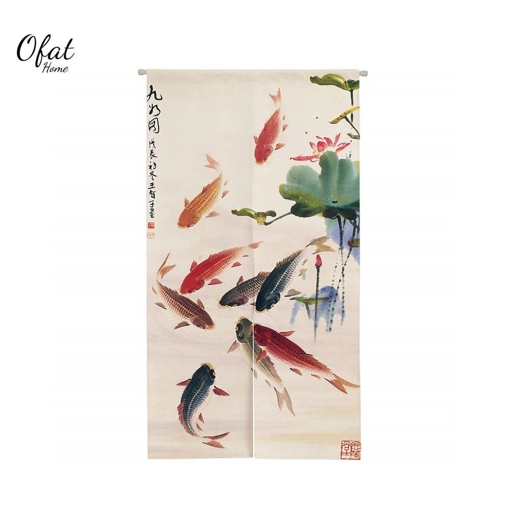 Japanese Noren Koi Fish Tapestry Bedroom Divider Door Curtain Nine Fish ...