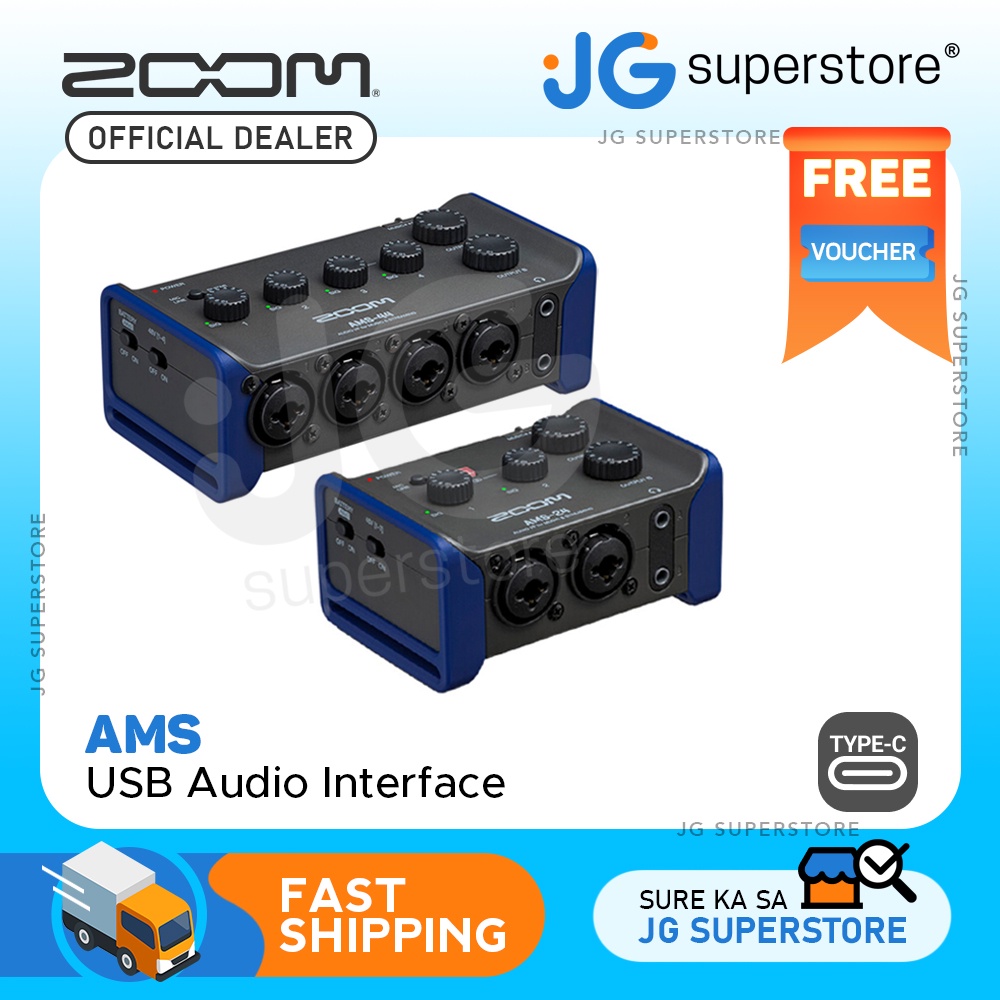 Zoom AMS-24 AMS-44 Portable USB Audio Interface, XLR/TRS Input, 3.5mm ...