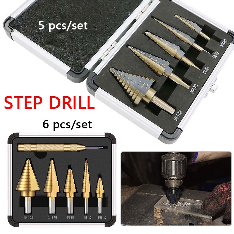 5pcs HSS Cobalt Multiple Hole 50 Sizes Step Drill Bit Set with Aluminum ...