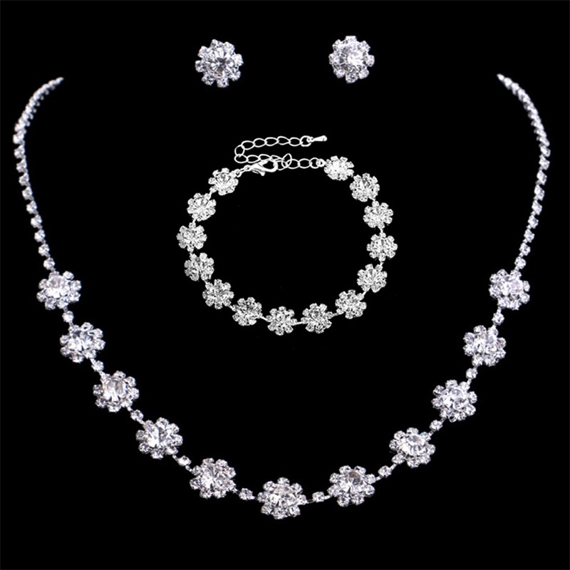Bride Simple Shiny Sunflower Necklace Earring Bracelet Set Crystal ...
