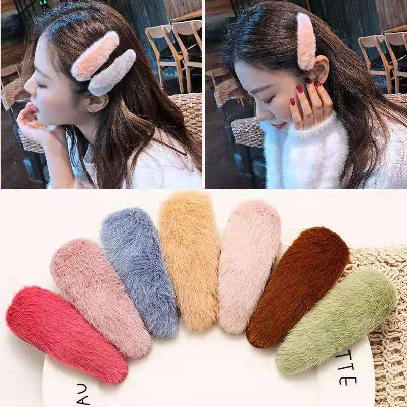 8CM Good Quality Candy Color Plush Hair Clip Bangs Clip Fuzzy Hair Clip ...