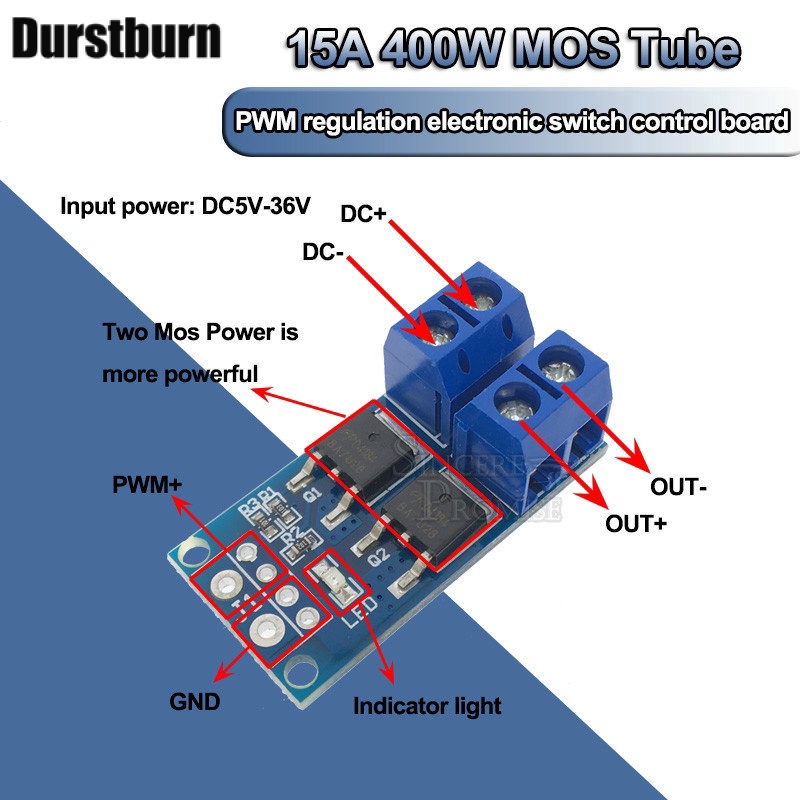 High Power 15A 400W MOS FET Trigger Switch Drive Module PWM Regulator ...