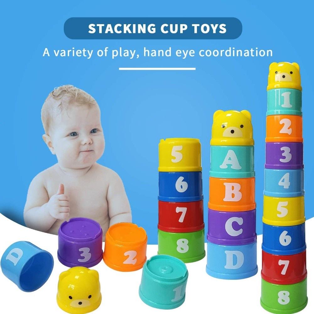 Children Educational Toys Baby Fun Stacking Cups Toy Fun Rainbow Cups ...