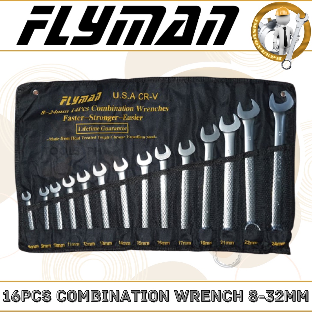 Jrshopee Flyman 16pcs Combination Wrench 8-32mm CRV Motorcycle and ...