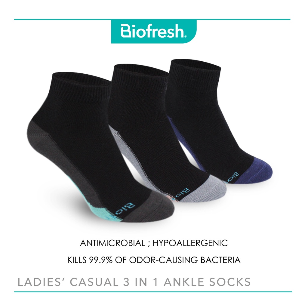 Biofresh Ladies’ Antimicrobial Lite Thin Casual Ankle Socks 3 pairs in ...