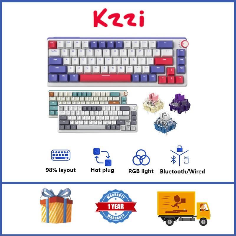 KZZI K68 Wireless Mechanical Keyboard Bluetooth 5.0 RGB Hot Plug Gaming Keyboard With Knob ...