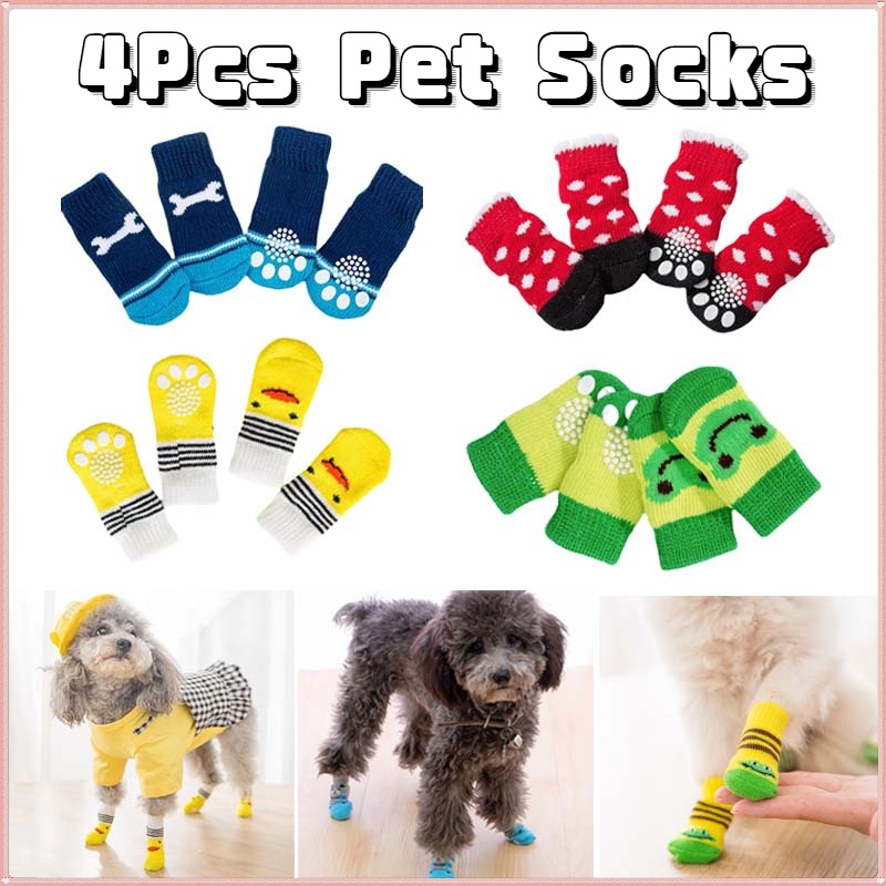 4Pcs Pet Dog Socks Cat Cute Anti-Slip Socks Pet Socks Cotton Puppy ...