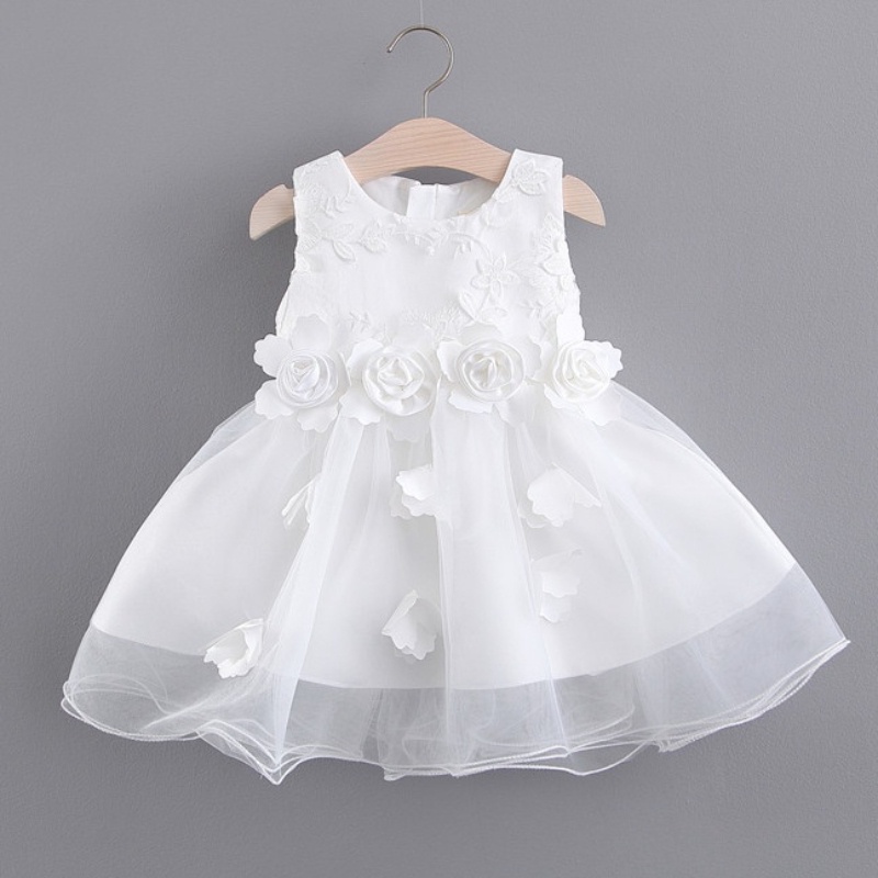White Dress for Kids Girl Sleeveless Lace Flower Dress Baby Clothing ...