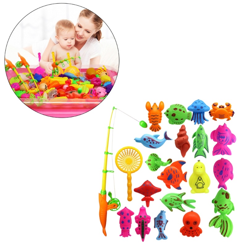 22Pcs/Set Kids Role Playing Props Fishing Toy Cartoon Marine Animal ...