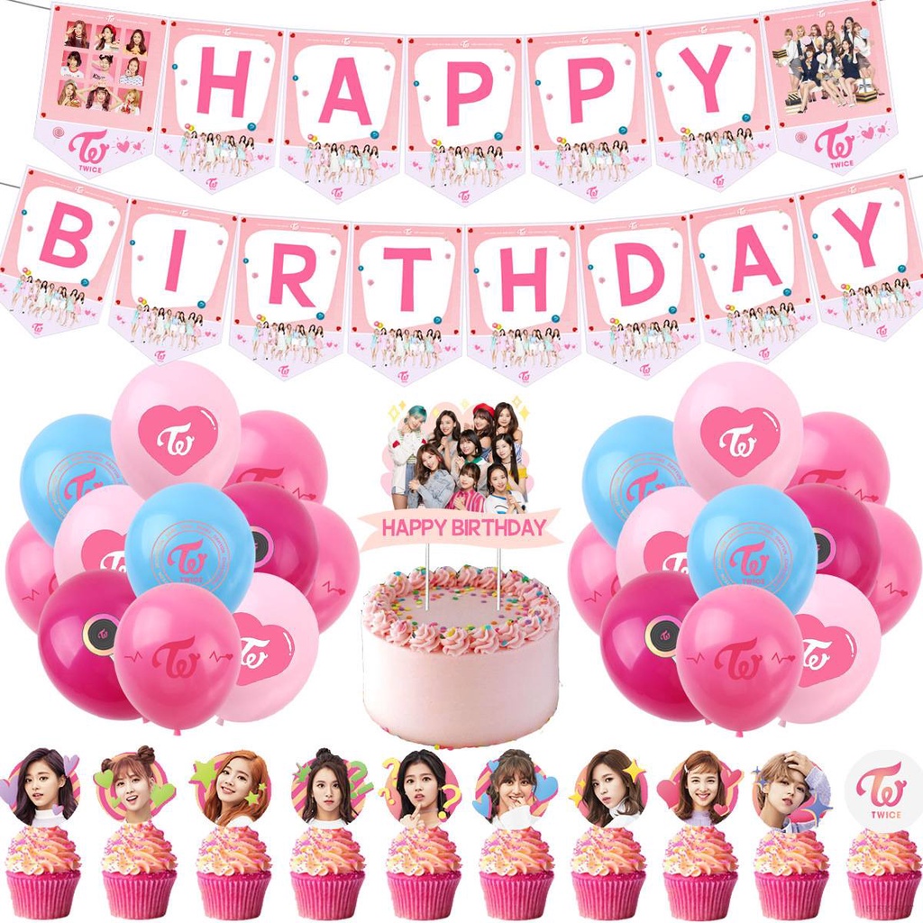 SQ2 TWICE Theme birthday party decorations banner cake topper balloon ...