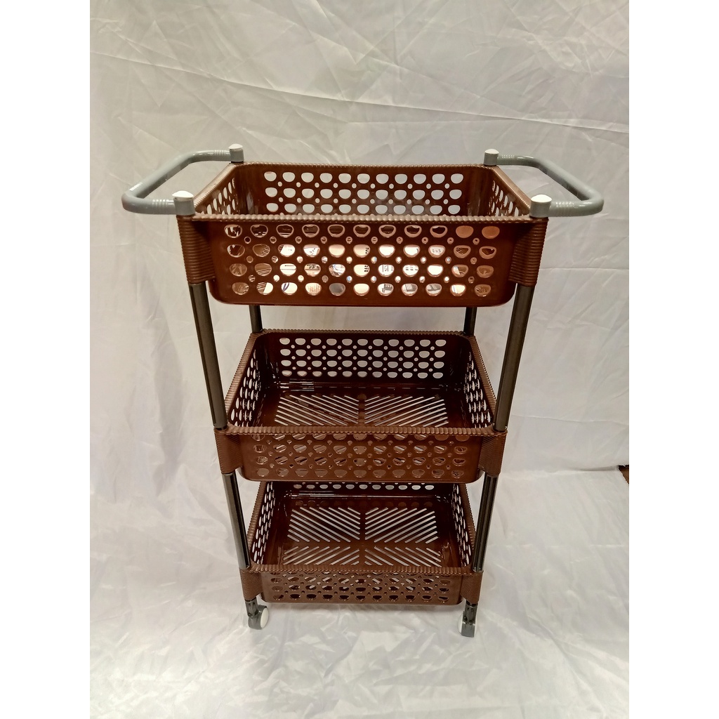 3/4 Layer Nikko Basket Wagon Rattan Basket Wagon Rack with Wheels ...