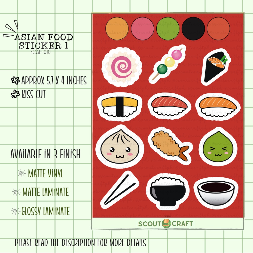 Asian Food Sticker Sheet Cute Funny Nigiri Sushi Roll Dango SCSSH-010 ...