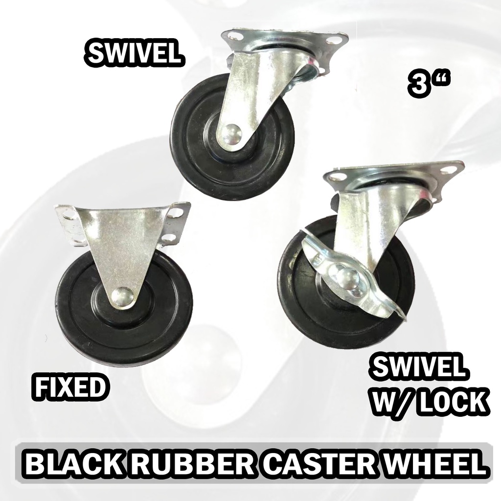 BLACK RUBBER CASTER WHEEL HEAVY DUTY SIZE 3" (1PC) | Shopee Philippines