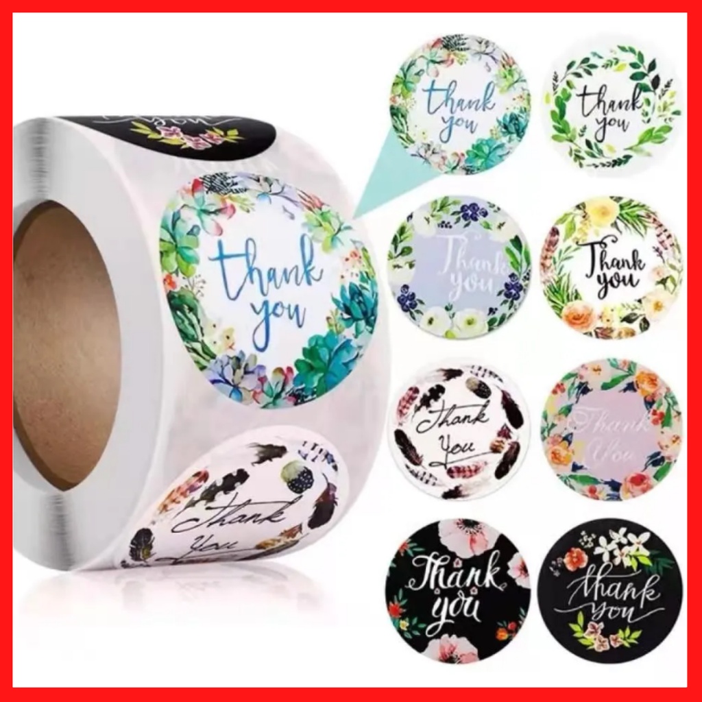 500 Pcs/Roll Thank You Stickers Seal Labels Black Flower Stickers For ...