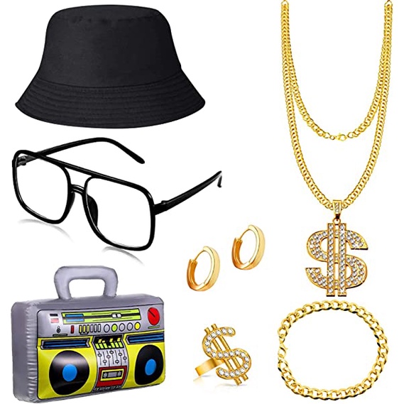 7 PCS 80s/90s Hip Hop Costume Kit, Cool Rapper Costume Outfits ...