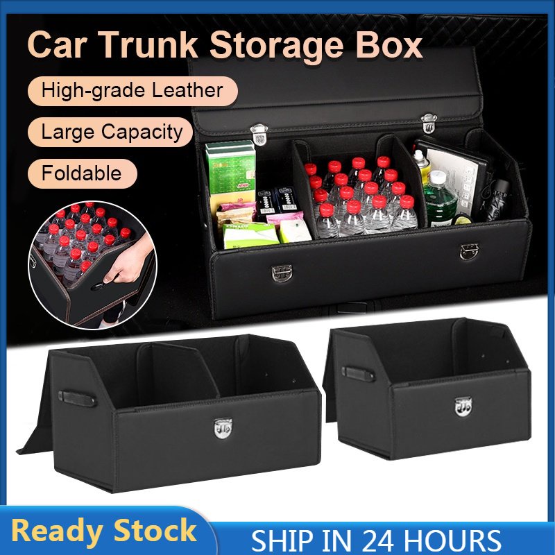 Car Trunk Storage Box with Lock Car Trunk Organizer Leather Foldable ...