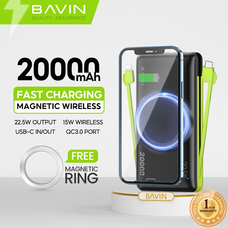 BAVIN PC067 20000mAh 22.5W Powerbank Fast Charging Wired+15W QI ...