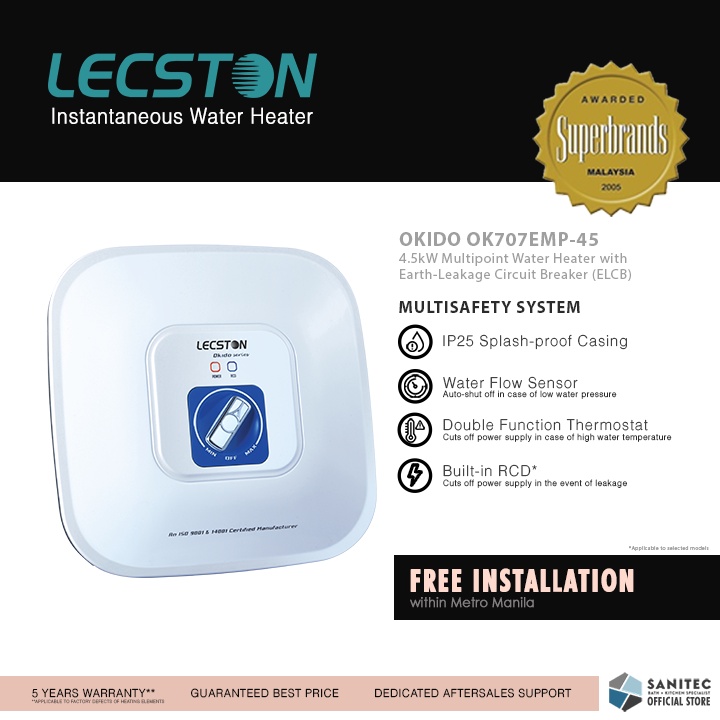 Lecston - Multi Point 4.5kw Shower Heater with ELCB by Sanitec | Shopee ...