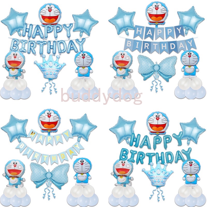 24pcs/set Cartoon Doraemon Theme Balloon Birthday Banner Decoration Set ...