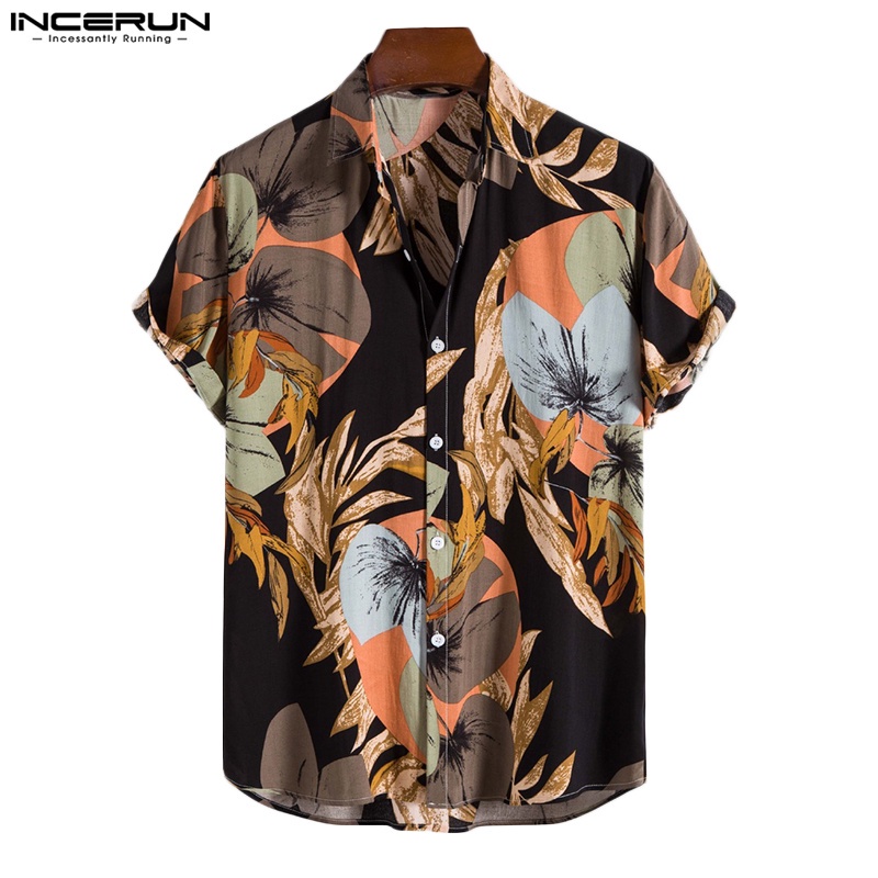 INCERUN Men's retro printed short-sleeved shirt | Shopee Philippines