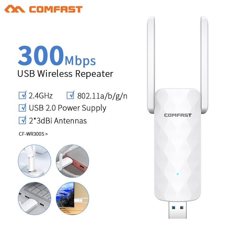 COMFAST USB WiFi Repeater 2.4GHz 300Mbps 802.11n Wireless Signal ...