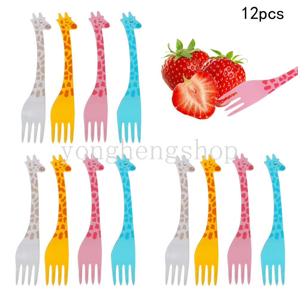 12pcs/set Cartoon Giraffe Shaped Fruit Fork Food Picks Party Snack ...