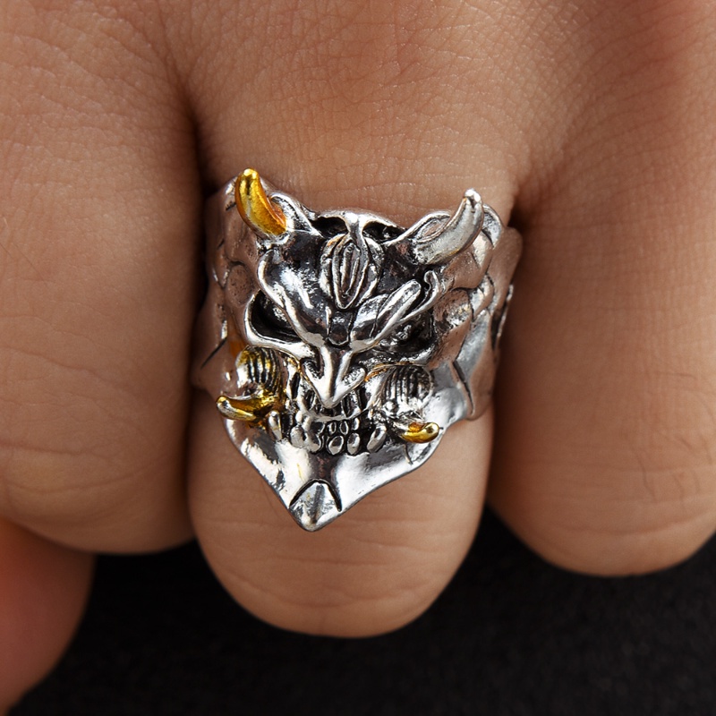 Gothic Devil Mask Punk Rings/Men Women Vintage Demon Skeleton Face ...