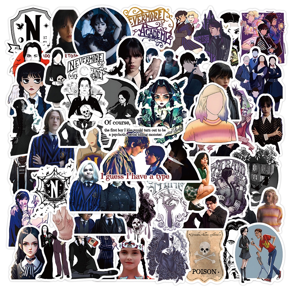 50 Pcs Hot TV series Wednesday Stickers DIY Laptop Luggage Skateboard ...