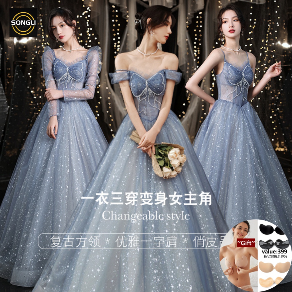 Off-shoulder blue evening dress Gown For JS Prom Dress 2023 new host ...
