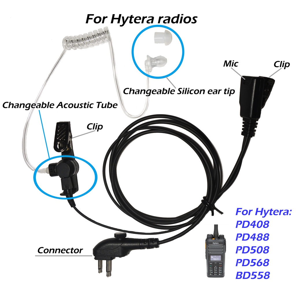 Acoustic Tube Headset for Hytera PD408 PD488 PD508 PD568 series Radios ...