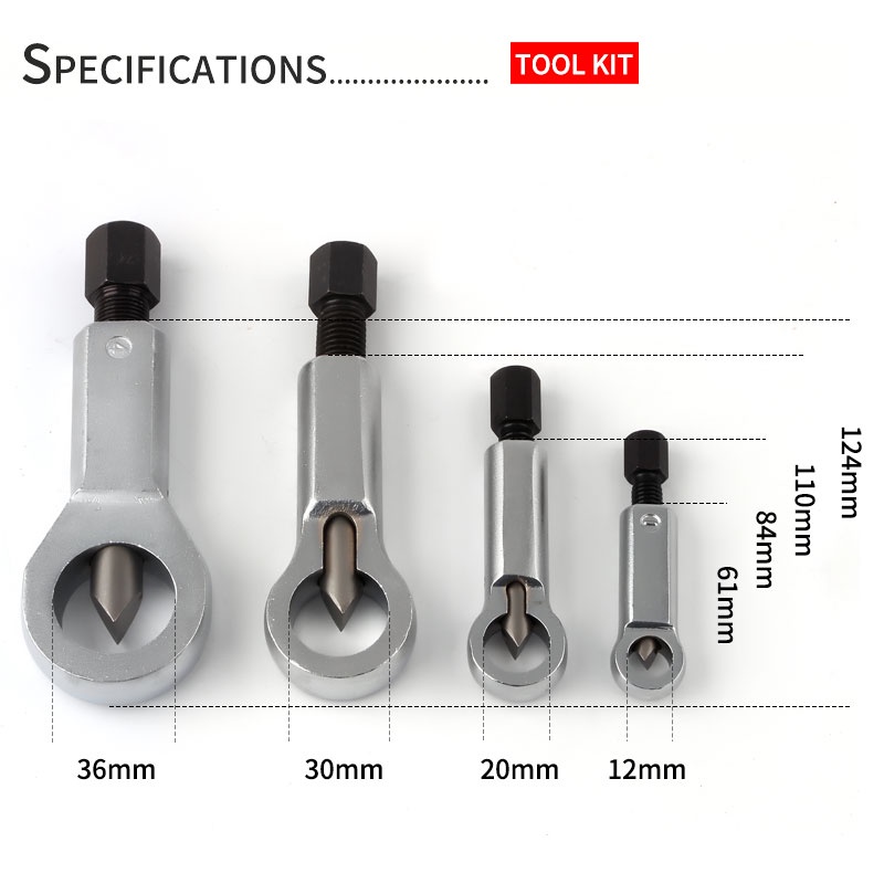 YOLO MALL 4Pcs 9-27mm Rusty Nut Splitter Damaged Bolt Nut Separator ...