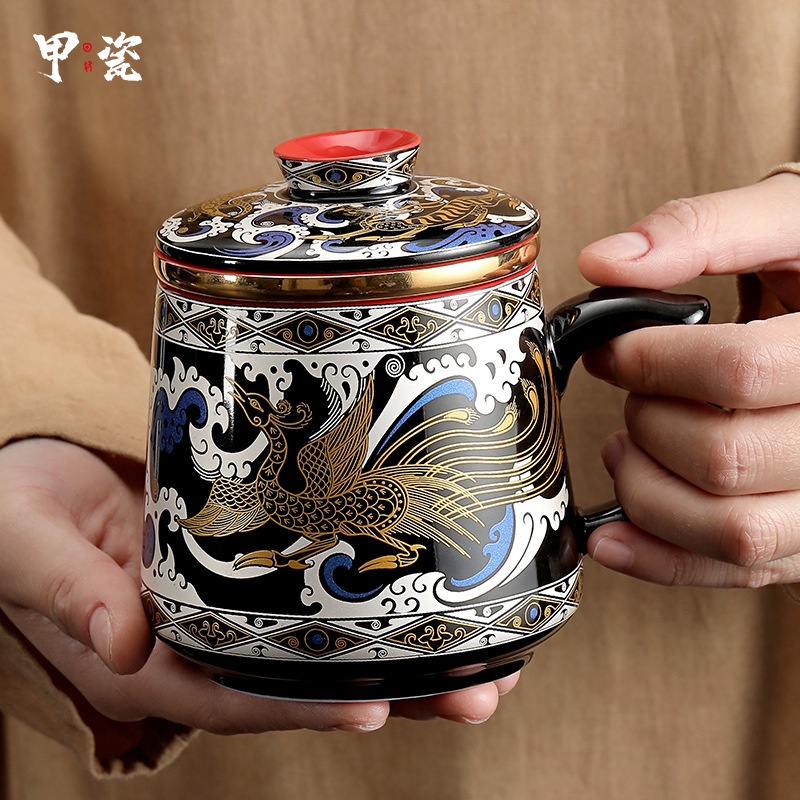 Enamel Color Ceramic Water Cup Tea Separation Filter Office With Lid ...