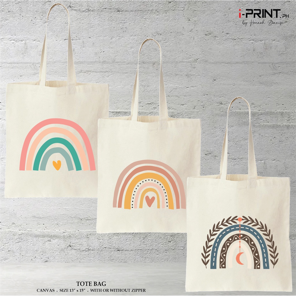 i-PRINT.ph Tote Bag Boho Rainbow B (with or without zipper canvas 13x15 ...