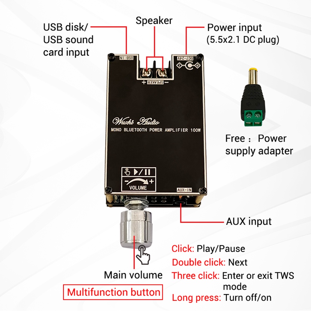 GAQQEE ZK-1001B TPA3116 100W Digital Audio Amplifier Board Mono Channel ...