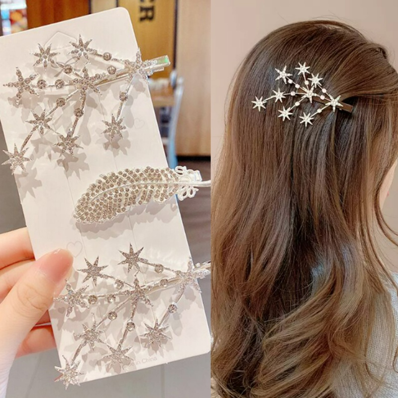 3 Pcs/Set Fashion Crystal Rhinestone Leaves Side Hair Clip for Women ...