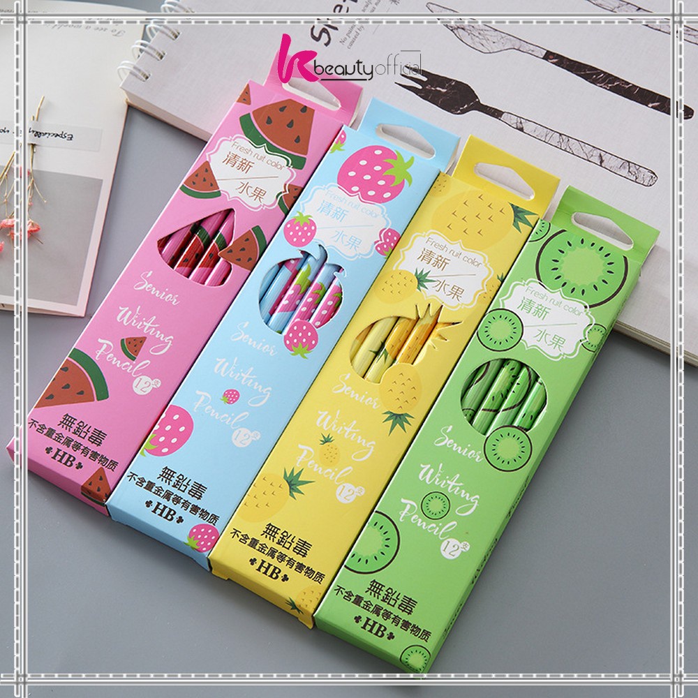 KAYU Kb-a49 Wooden Pencil Set 12IN1 Fruit Motif With Practical Eraser ...