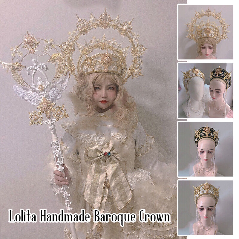 Lolita Girls Halo Crown Golden Renaissance Women French Hood Coronet ...